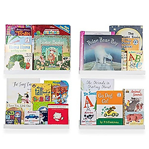 Wallniture Denver Floating Shelves for Kids Room Decor, 17" White Wall Bookshelf for Picture Frames, Kids Room Shelves, Wall Shelf for Toddler Toys, Set of 4