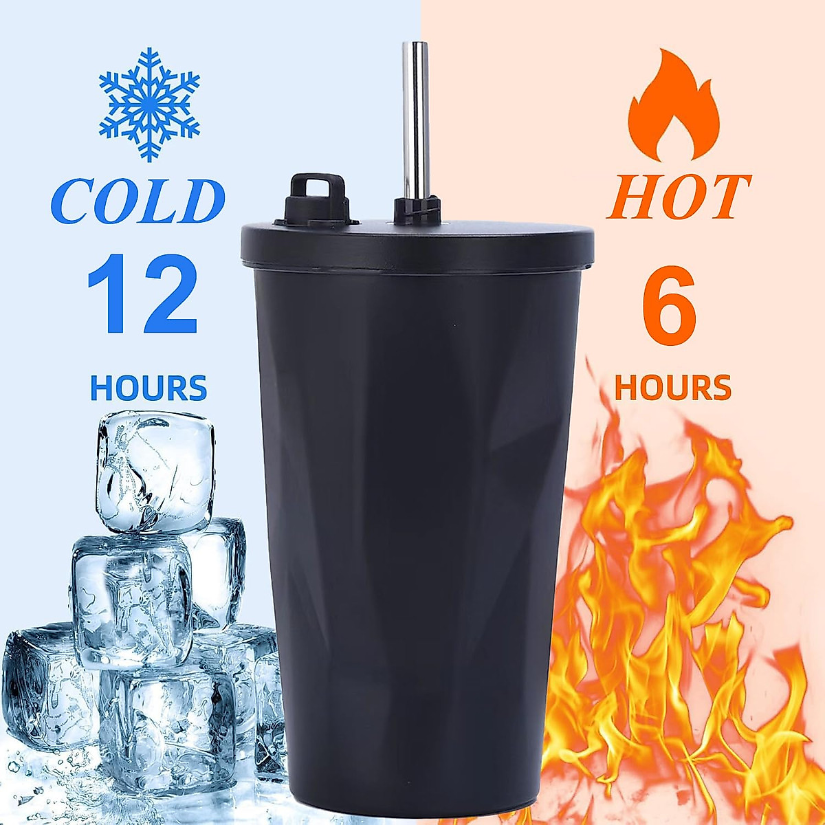 FRAGSCEN 20 OZ Insulated Tumbler with Lid and Straw, Tumbler with Screw Lid, Stainless Steel Tumbler, Iced Coffee Cup, Double Wall Vacuum Tumblers, Water Bottle Travel Mug, Black