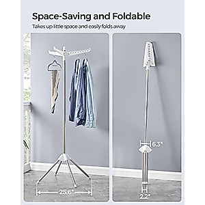 SONGMICS Clothes Drying Rack, 59.6 Inches High Folding Laundry Drying Rack with 3 Rotatable Arms for Hangers, 4 Legs, Stainless Steel, for 27 Pieces of Clothes, White and Silver ULLR510W01