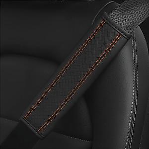 zipelo 2PCS Car Seat Belt Cover, Soft Shoulder Strap Covers Harness Pads, Safety Leather Seatbelt Comfort Driving Cushion Protect Your Neck and Shoulder Universal for Truck, Car, SUV (Black/Orange)