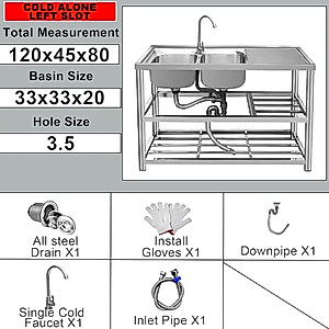 Laundry Utility Sink Freestanding Utility Sink Commercial Stainless Steel Double Bowl with Workbench and Storage Shelves with Faucet for Garage Restaurant Kitchen Laundry Room. ( Color : Cold alone Le