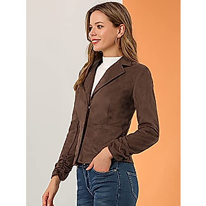 Allegra K Women's Long Sleeve Casual Open Front Drawstring Faux Suede Blazer Medium Brown