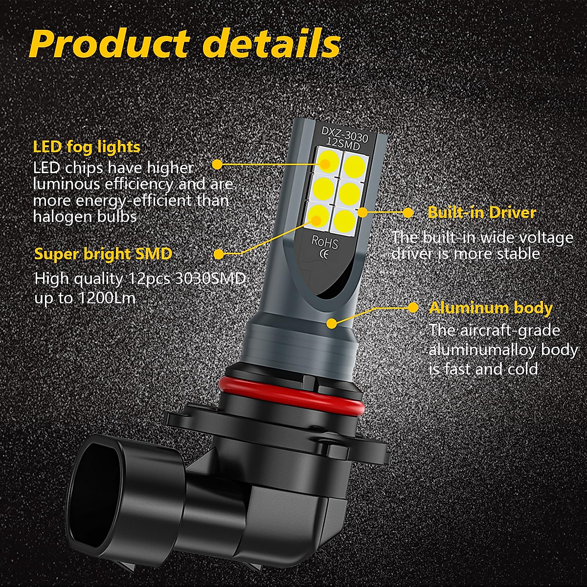 GKmow 2 PCS 9005 Car Fog Light Bulb, 3030 12SMD 50000H 6000K High Brightness Stable Light Source Reversing Light, 1500LM 360° Lighting Tail Light, Suitable Most Car Models (White) (GKQZD2001WH-9005)