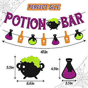 Levvcirki Potion Bar Banner Halloween Poison Bat Horrible Witches Haunted House Theme for Men Women Halloween Festival Holiday Party Purple Glitter Decorations