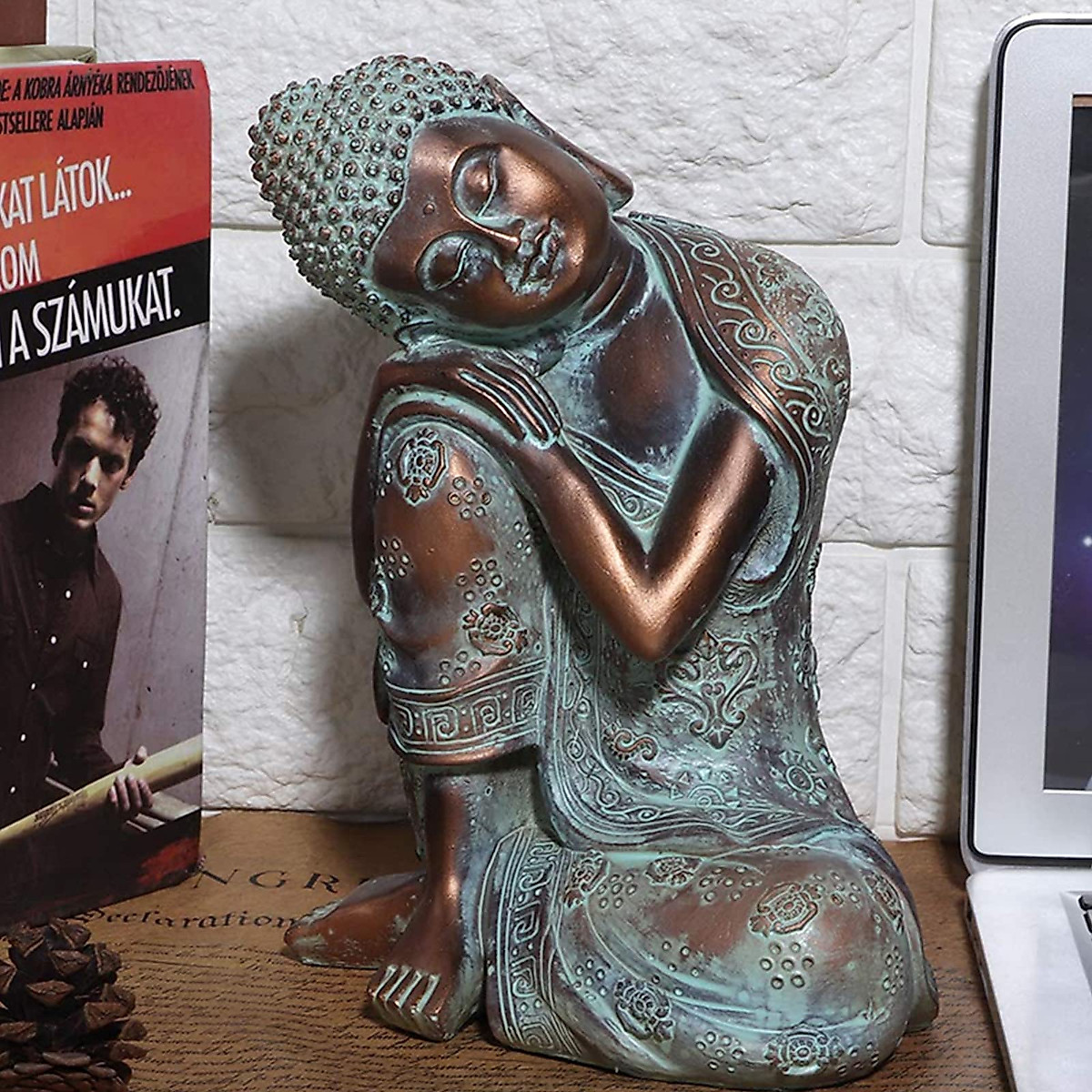 Haytijoe Resin Bronze Sleeping Buddha Statue Crafts Southeast Asia Style Antique Buddha Sculpture Decor for Home Office, 9.1" Tall(Sleeping Buddha)