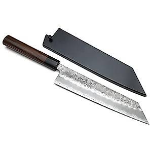 Yoshihiro Stainless Clad Nashiji Ginsan High Carbon Stain Resistant Steel Kiritsuke Multipurpose Chefs Knife (9.5"(240mm) & Saya)