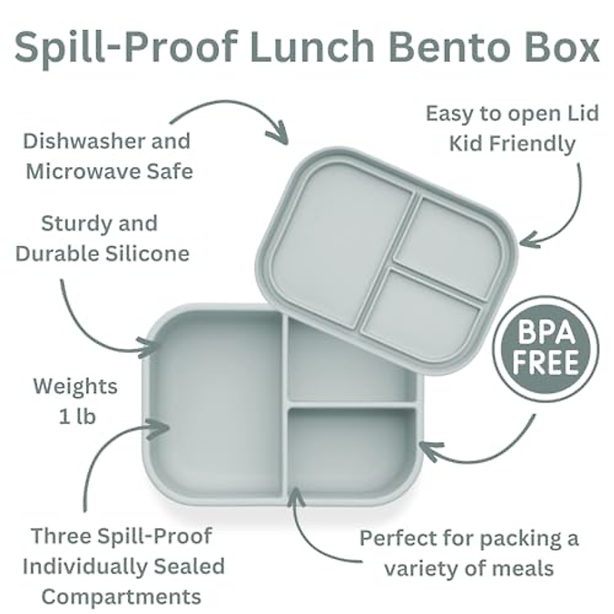 Ali+Oli Leak Proof Bento Box (Dream Blue) Food-Grade Silicone Bento Box, BPA, Phthalate, Lead, & PVC Free - Bento Lunch Box for Kids and Adults - Leak Resistant Sets With Lids Container