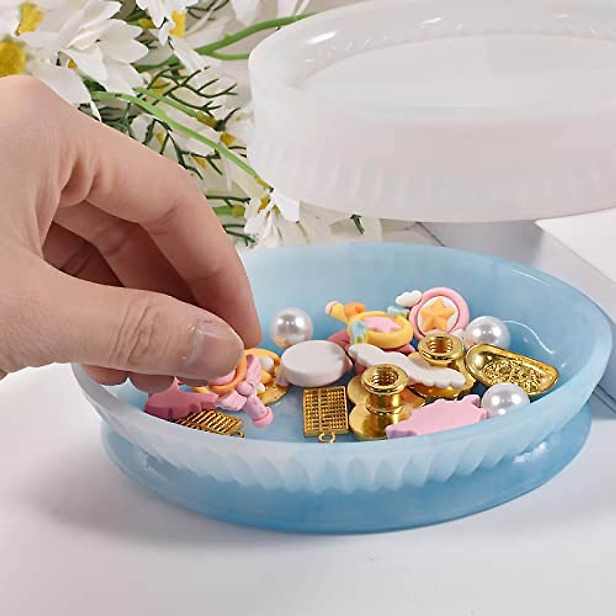 DIY Crystal Lace Oval Striped Coffee Tray Mold Epoxy Fruit Plate Mat Coaster Silicone Mold for Wine Tray Storage Box