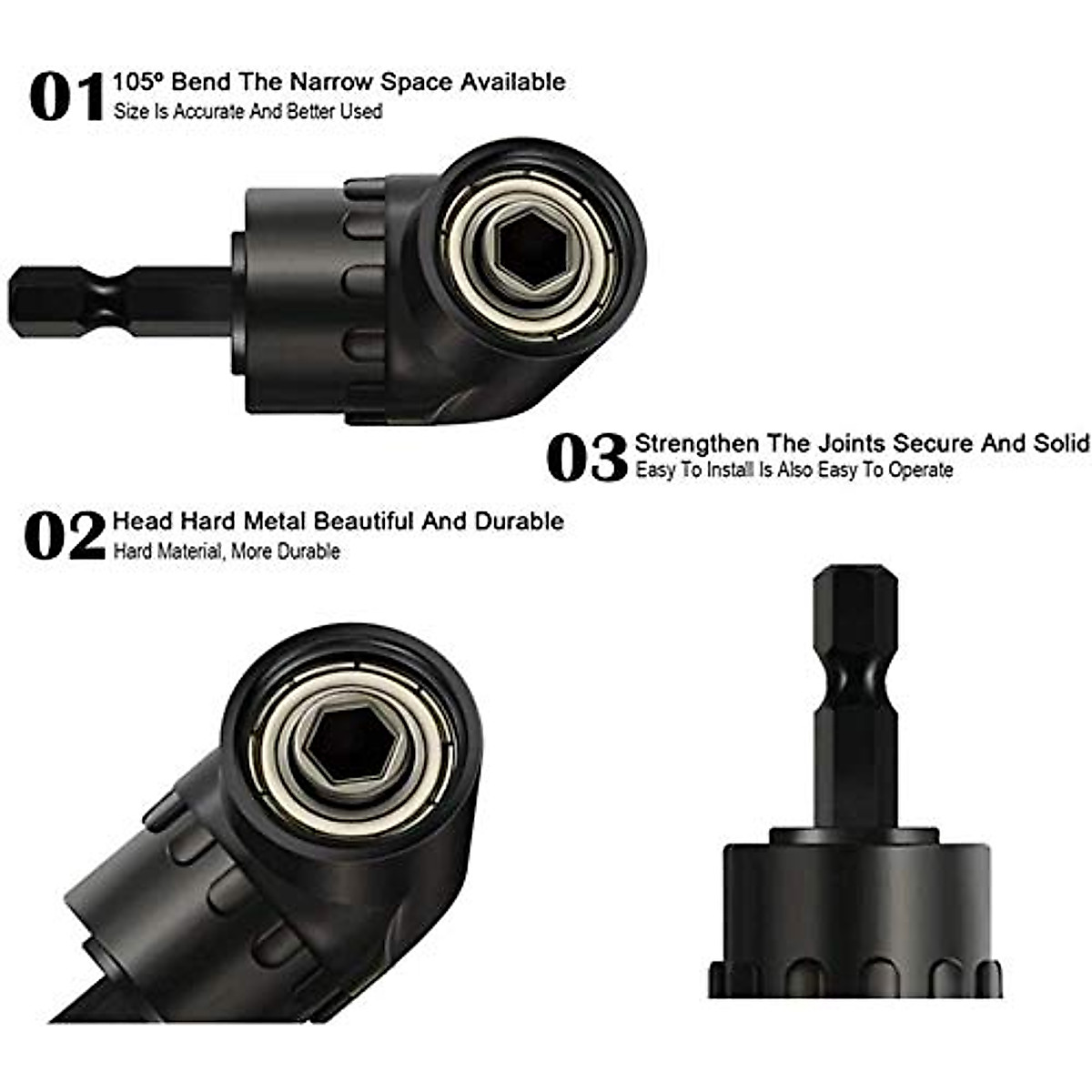 3Pcs 1/4" 3/8" 1/2"360°Rotatable Hex Socket Adapter Drill Bits Set,Impact Grade Socket Wrench Adapter Extension Set,105°Right Angle Drill Screwdriver set Drill Hex Bit Socket Adapter