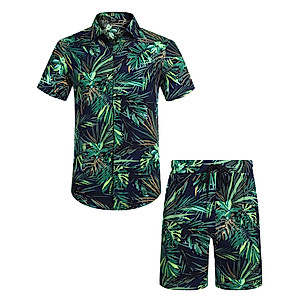 COOFANDY Men's Flower Casual Button Down Short Sleeve Hawaiian Shirt Suits
