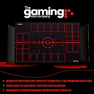 The Gaming Mat Company 2 Player Compatible Pokemon Playmat for Pokemon Cards- 28" x 18" x 0.16" Black & Red Battle Mat Stadium Board & Carry Case/Tube