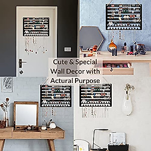 Wooden Jewelry Organizer Wall Mounted, Hanging Jewelry Organizer Earring Organizer Necklace Holder Bracelet Holder Over The Door, Jewelry Holder for Earrings, Necklaces &Rings (Black)