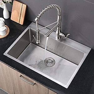 SHACO Commercial 28 inch 16 Gauge Top mount Drop-in Single Bowl Basin Handmade T304 Brushed Nickel Kitchen Sink, Stainless Steel 9 Inch Deep Kitchen Sinks, Fregadero