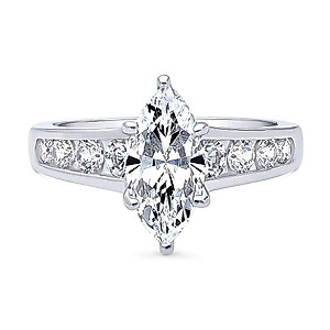 BERRICLE Sterling Silver Solitaire Wedding Engagement Rings 1.6 Carat Marquise Cut Cubic Zirconia CZ Promise Ring for Women, Rhodium Plated Size 5