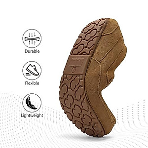 DREAM PAIRS Men's House Slippers Moccasin Indoor Outdoor Fuzzy Furry Loafers Suede Leather Warm Comfortable Shoes,Size 15,Tan