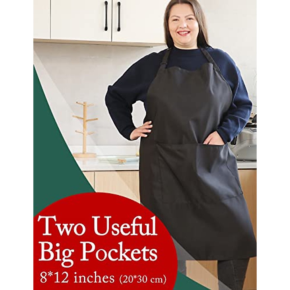 APRONNER Plus Size Aprons for Women with Pockets Durable Long Adjustable Bib Kitchen Cooking Black