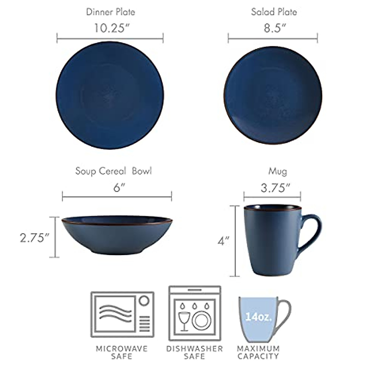 Pfaltzgraff Pierce 16-Piece Dinnerware Set, Service for 4, Blue