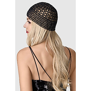 BABEYOND 1920s Beaded Cap Headpiece Belly Dance Cap Exotic Cleopatra Headpiece for Gatsby Themed Party (Black)
