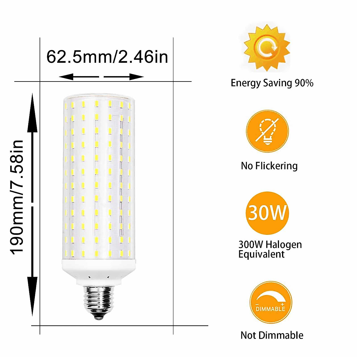 TRIJZHOU E26 LED Light Bulb (E39) 300w 350w 250w Halogen Equivalent cool White 6000K 3680 Lumen AC 100-265V Medium Screw Base Non-Dimmable 360°Beam Angle No Flicker Corn led bulb Pack of 1