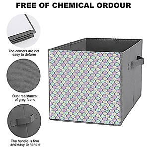 Teal Mermaids Shells Foldable Storage Bins Printd Fabric Cube Baskets Boxes with Handles for Clothes Toys, 11x11x11
