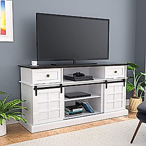 LGHM Entertainment Center, White TV Stand for 65 inch TV, 58" Farmhouse TV Stand with Sliding Barn Door, Tall TV Console and Ideal Media Storage with Flip Drawers for Living Room