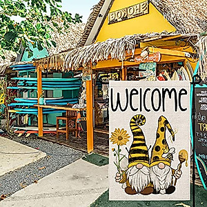 CROWNED BEAUTY Summer Gnomes Garden Flag Welcome Sunflower Bee Honey Yard 12x18 Inch Small Double Sided Outside Decoration Party Farmhouse Décor