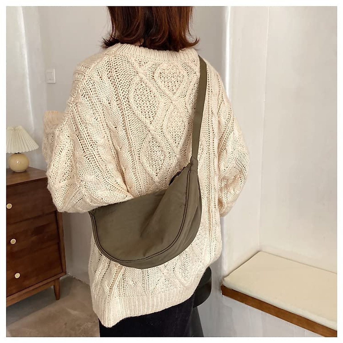 Fairy Grunge Shoulder Bag Aesthetic Boho Crossbody Bag Tote Bag Women Girls Y2k Harajuku Small Bag (Olive Green)