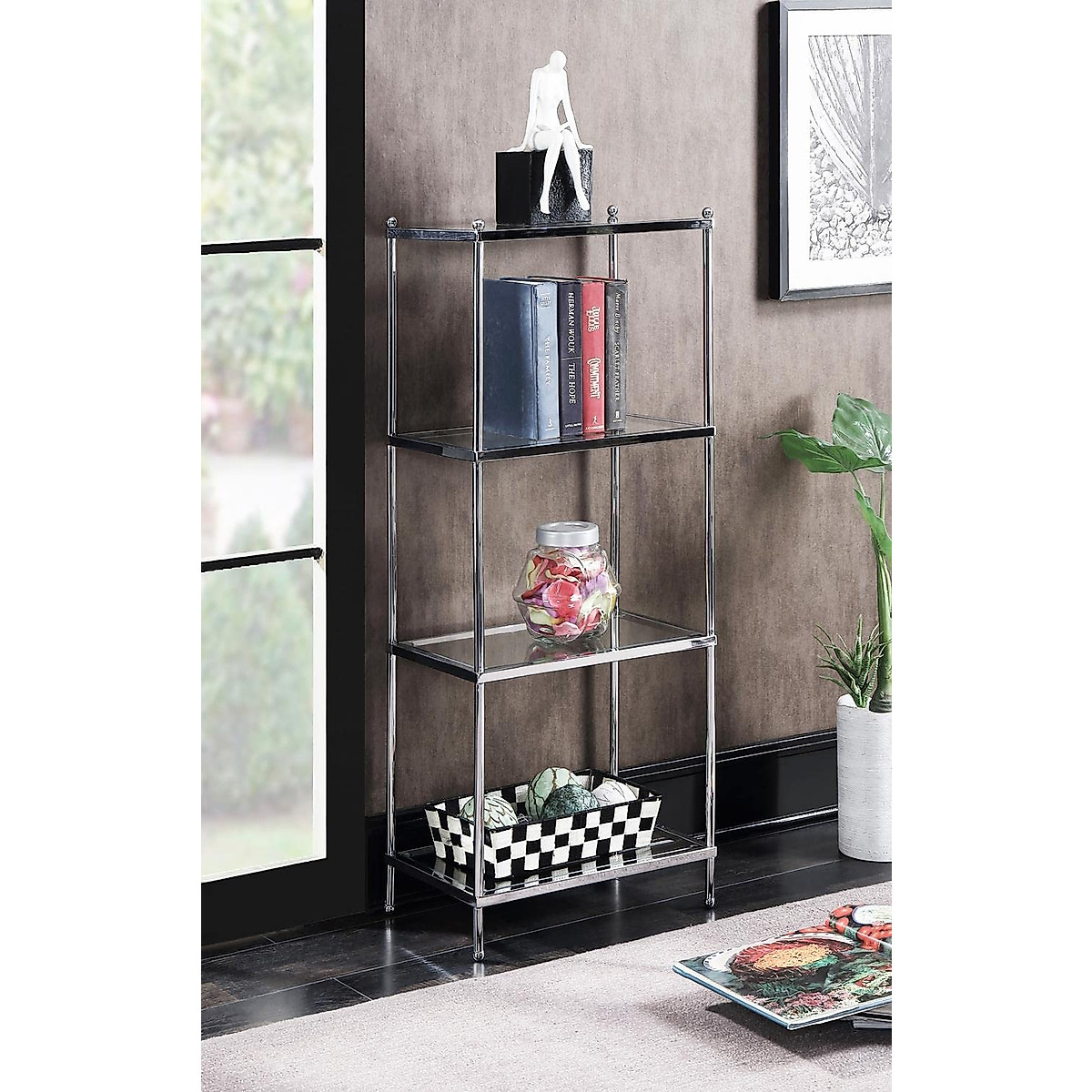 Convenience Concepts Royal Crest 4 Tier Tower, Chrome / Glass