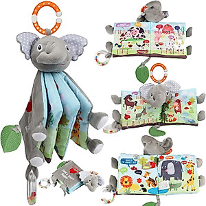 Fish Crinkle Books & Elephant Baby Rattle Toys for Newborn Babies Infants Toddlers 0-6, 6-12 and 12-18 Months, Books for 1-2 Year Old
