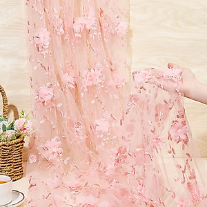 NBEADS 2 Yards Embroidered Flower Fabric, 61inch 3D Floral Mesh Embroidery Fabric Soft Mesh Lace Fabric for Sewing DIY Custom Clothes Party Dress Home Decoration, Pink