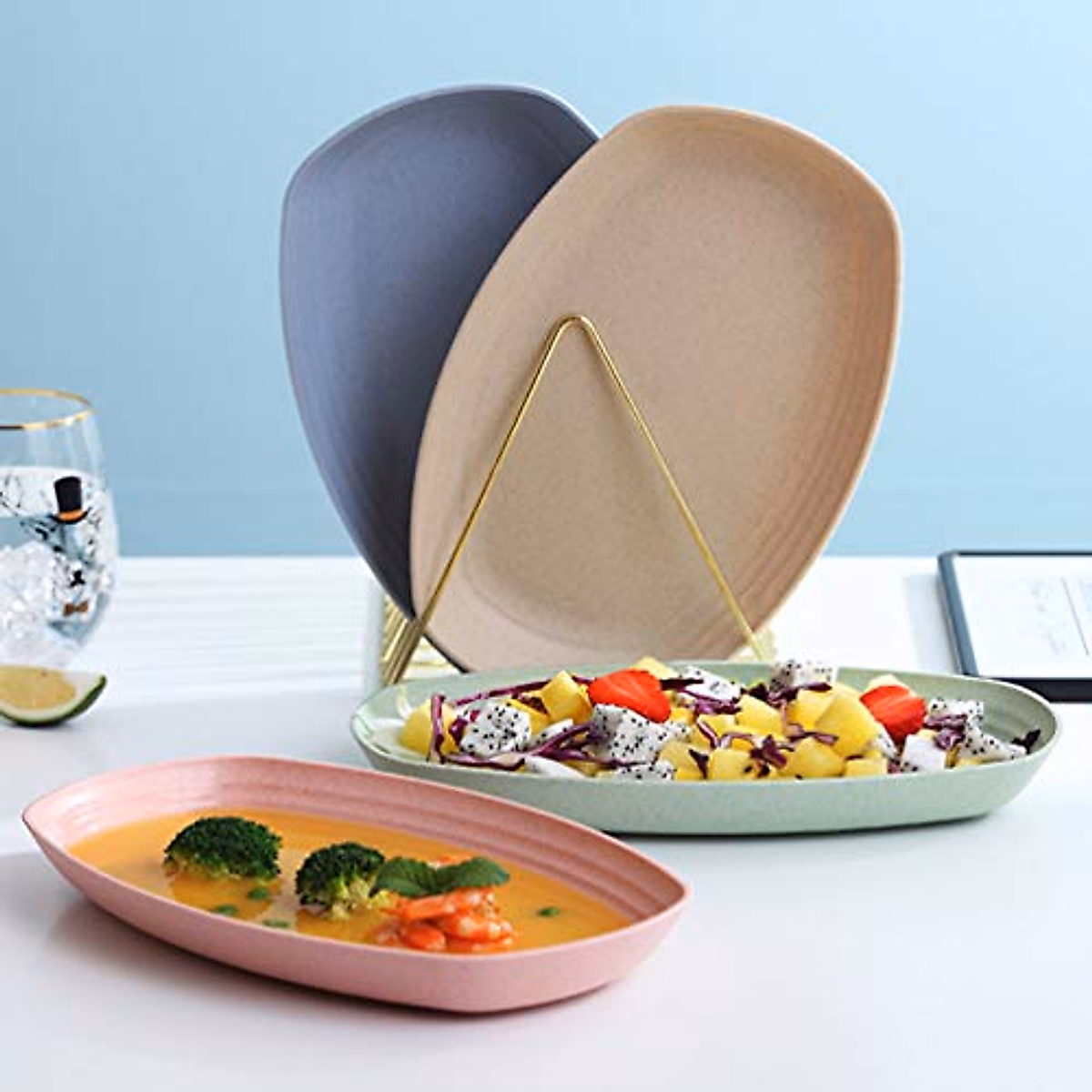 Hemoton Food Platter Plate Fish Steak Meat Vegetables Serving Shatter Resistant Wheat Straw Dish Colorful Buffet Plate for Home Kitchen Restaurant Random Color