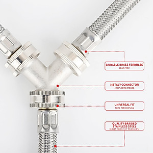Goseoil Steam Dryer Hose Kit 6 Feet Braided Stainless Steel Hoses With 90 Degree Elbow, 3/4 Inch Fht Fill Hose Steam Dryer Installation Kit