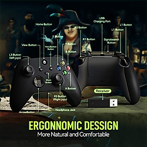 JORREP Xbox Controller Wireless for Xbox One, Xbox One S/X, Xbox Series X/S Consoles, PC Windows, 2.4GHz Adapter Wireless Gamepad with 3.5mm Headphone and Share Button