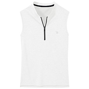 BGOWATU Women's Golf Polo Shirts Sleeveless Zip Up Collarless UPF 50+ Tennis T-Shirt Lightweight Quick Dry White L