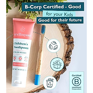 Wellnesse Kids Hydroxyapatite Toothpaste & Fluoride-Free - Natural Ingredients w/Strawberry Flavor - Suitable for Toddlers to Baby Kids Toddler - Sensory Friendly, Vegan & Cruelty-Free