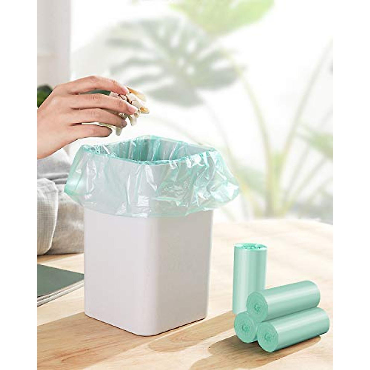 1.2 Gallon Small Trash Bags Garbage Bags, AYOTEE Mini Compostable Strong Bathroom Wastebasket Can Liners trash Bags for Home Office Kitchen fit 5 Liter 5L,1 Gal,Green