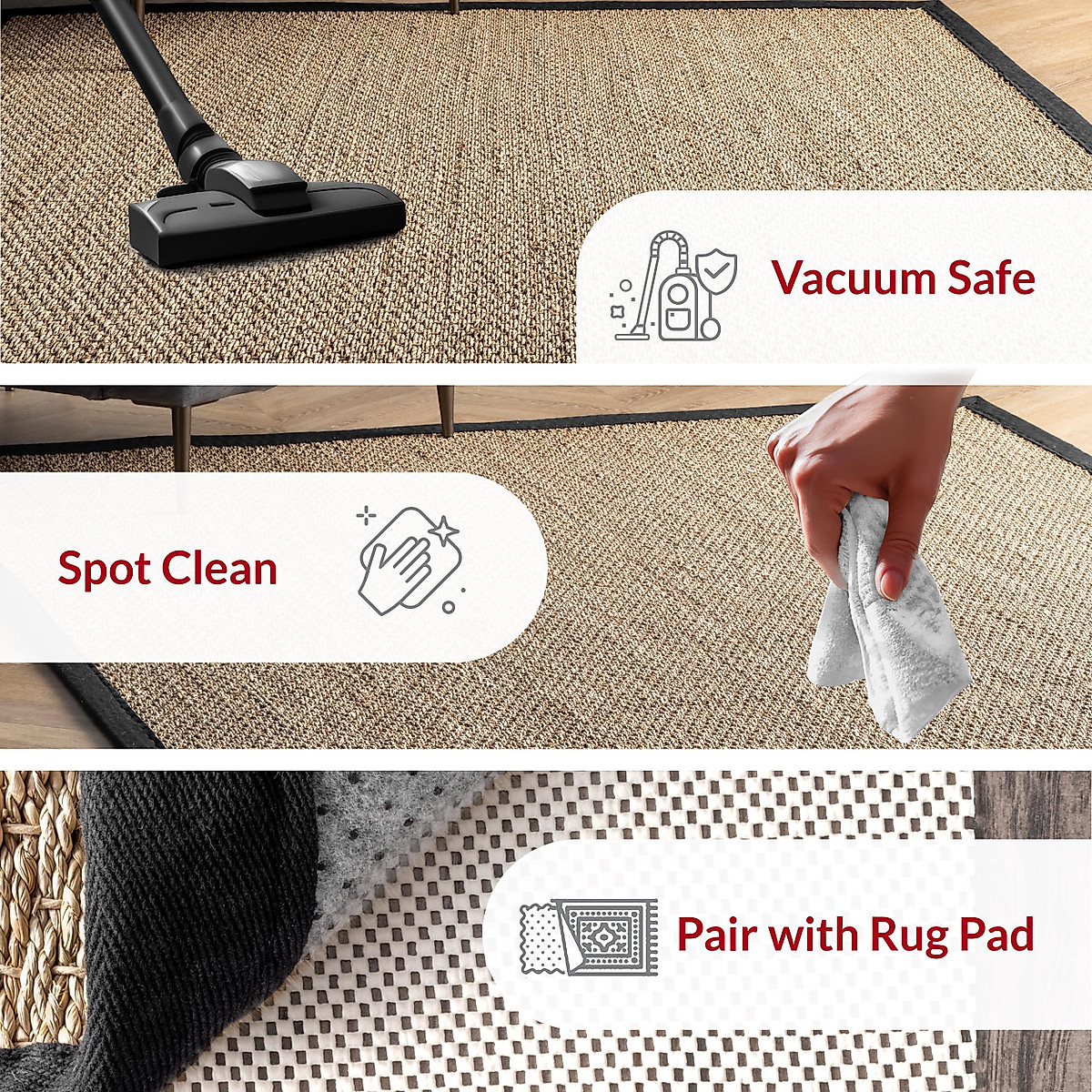 nuLOOM 2'6"x8 Elijah Seagrass Area Rug, Black, Solid Farmhouse Style, Cotton Bordered, Basketweave, Natural Fiber, For Bedroom, Dining Room, Living Room, Hallway, Office, Kitchen, Entryway