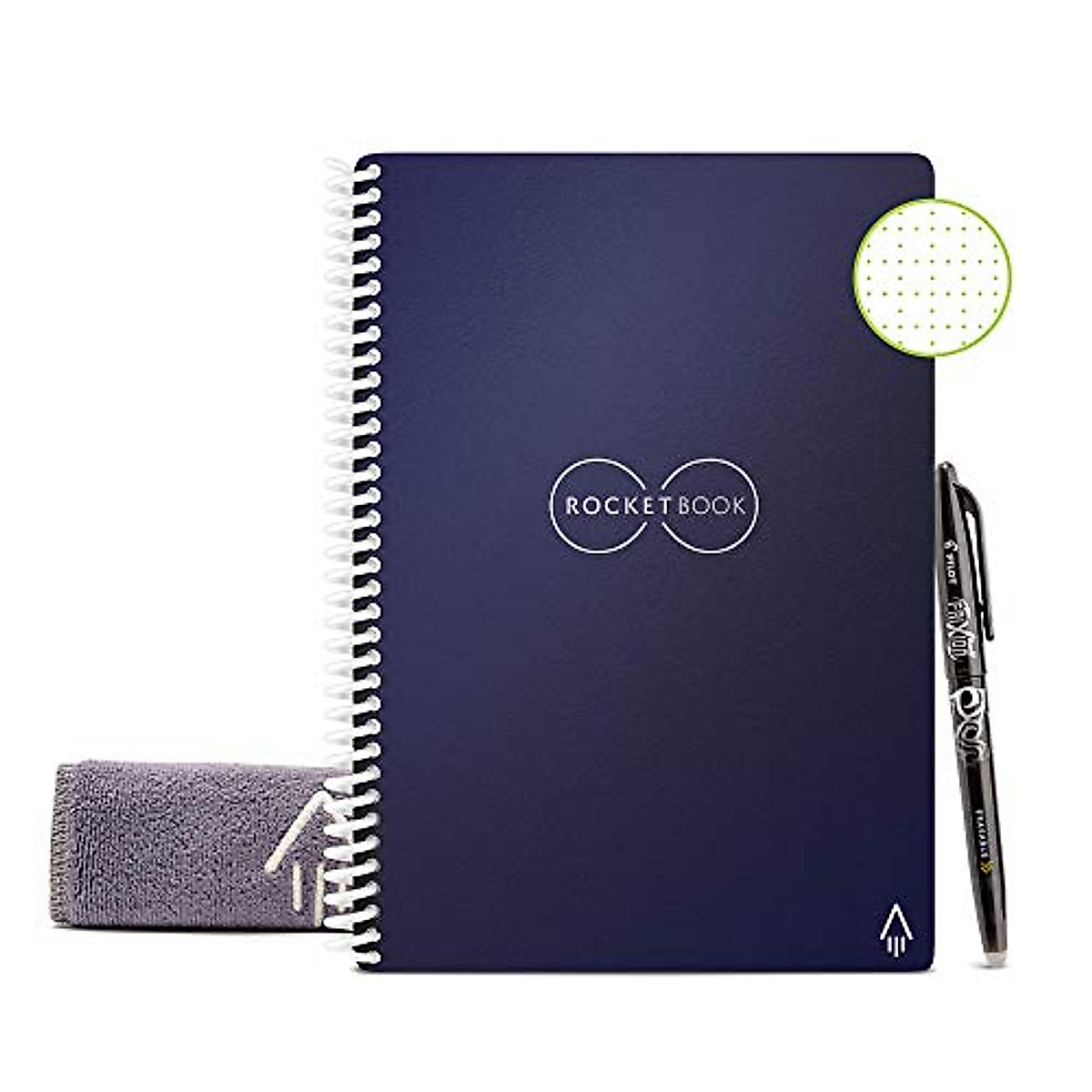 Rocketbook Smart Reusable Notebook - Dot-Grid Eco-Friendly Notebook with 1 Pilot Frixion Pen & 1 Microfiber Cloth Included - Midnight Blue Cover, Letter Size (8.5" x 11") & Pen/Pencil Holder