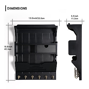 NineLan Key Holder for Wall, Key Holder, Elegant Wall-Mounted Mail Organizer, Key and Mail Holder for Wall with Storage Drawers & 6 Key Hooks, Pine Wood Luxury Black