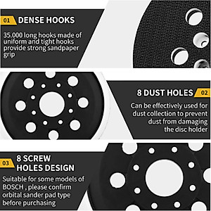 Sander Pad for Bosch, 2PCS 5 Inch Hook-and-Loop Orbital Sander Replacement Pad for Bosch RS034 & RS035 Compatible with Bosch ROS20 ROS20VS ROS20VSC ROS20VSK GEX12V GEX18V ROS10 Orbital Sander