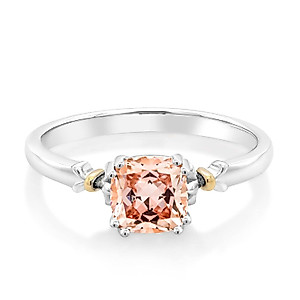 Gem Stone King 925 Sterling Silver and 10K Yellow Gold 6MM Cushion Cut Gemstone Birthstone Engagement Ring | Wedding Anniversary Promise Ring For Women | Available In Size 5, 6, 7, 8, 9