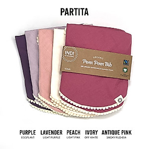 Kishu Baby Indi - GOTS Organic Pom Pom Bibs for Girls - Set of 5 Super Soft Muslin Baby Drool Bibs with Snaps (Partita)