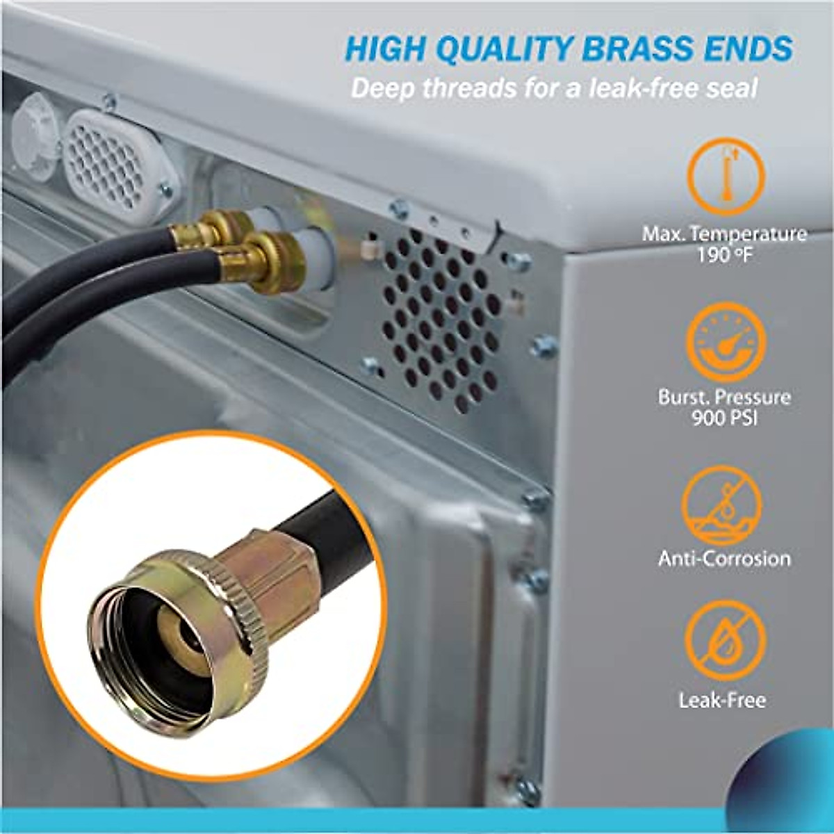 “Y” Mixer Hose, Mix Hot and Cold Water, 1ft Washer Braided Rubber Inlet Hose ¾” with Brass Couplings
