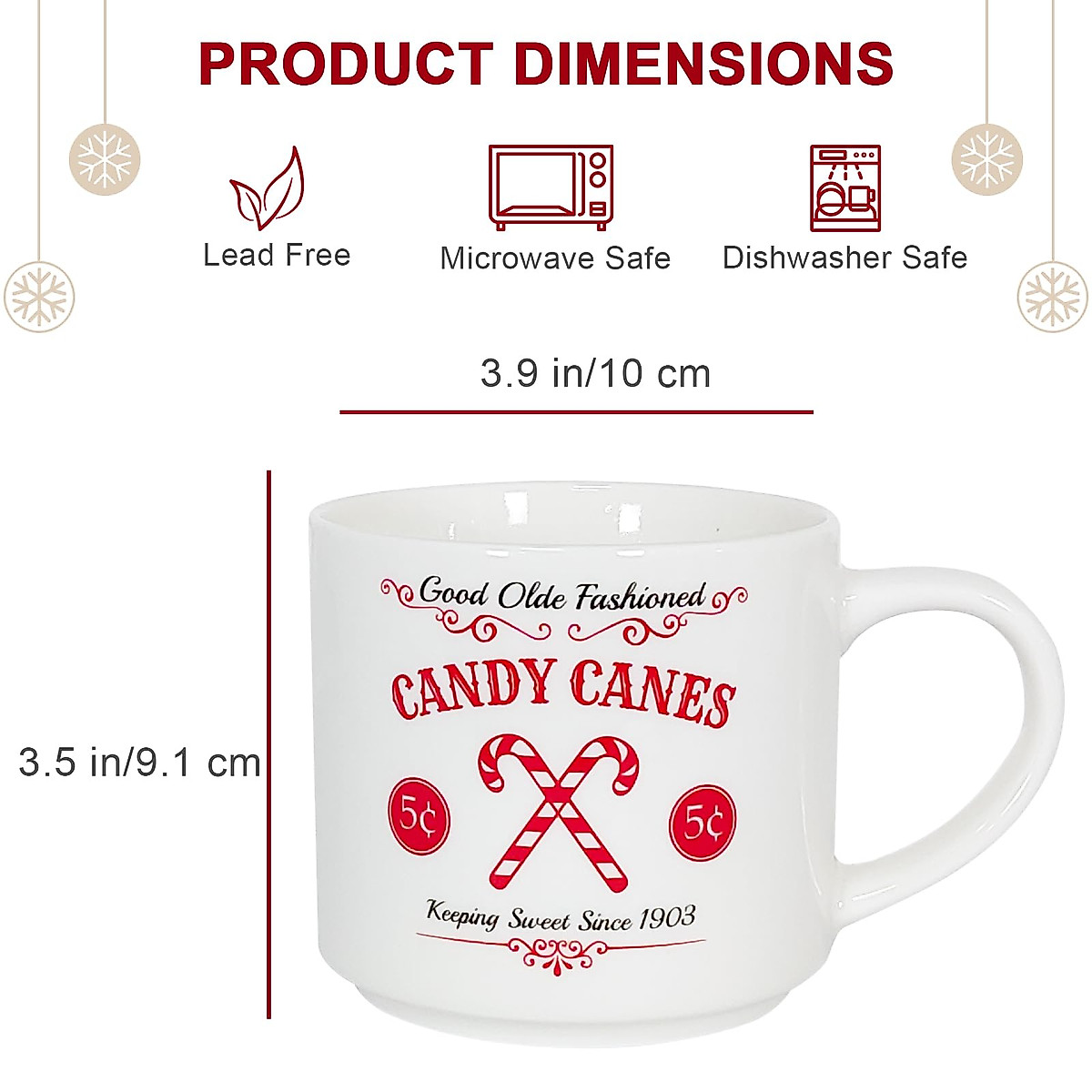 QIKSION Christmas Mug Set of 6, 16oz Hot Cocoa Ceramic Christmas Coffee Mugs, Stackable Holiday Chocolate Mugs as Christmas Gifts for Family, Friends and Colleagues