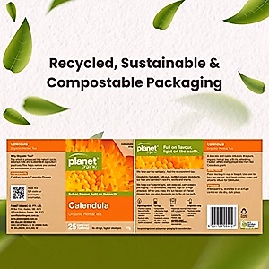 PLANET ORGANIC CALENDULA HERBAL TEA BAGS - 25 Tea Bags of Certified Organic Calendula Tea (Dried) for Natural Wellness, Non-GMO, Compostable Packaging (0.6oz/18g)