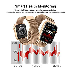 2023 Smart Watches for Women with Bluetooth Call Answer/Dail,1.9'' HD Full Touch Screen Fitness Tracker, IP67 Waterproof Smartwatch with Blood Pressure Sleep Monitor for Android and iPhone Gold