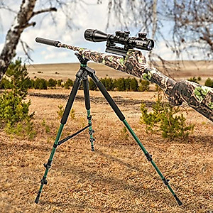 HUNTPAL Aluminum Hunting Shooting Stick Rifle Tripod Gun Rest with Removable 360° Horizontal Rotation 90° Swing Leg, Adjustable Telescope Monopod Bipod with V Yoke Head & Interchangeable Spike Feet