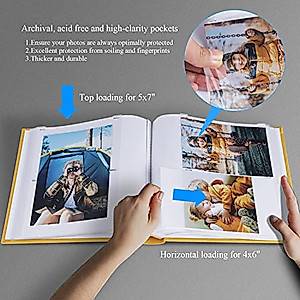 1DOT2 Photo Album with Writing Space 50 Pages 4x6 Photos Hold 200 or 5x7 Picture Hold 100, Linen Cover Acid Free Pages Picture Photo Book with Memo for Family Anniversary Wedding Baby (Indian Yellow)