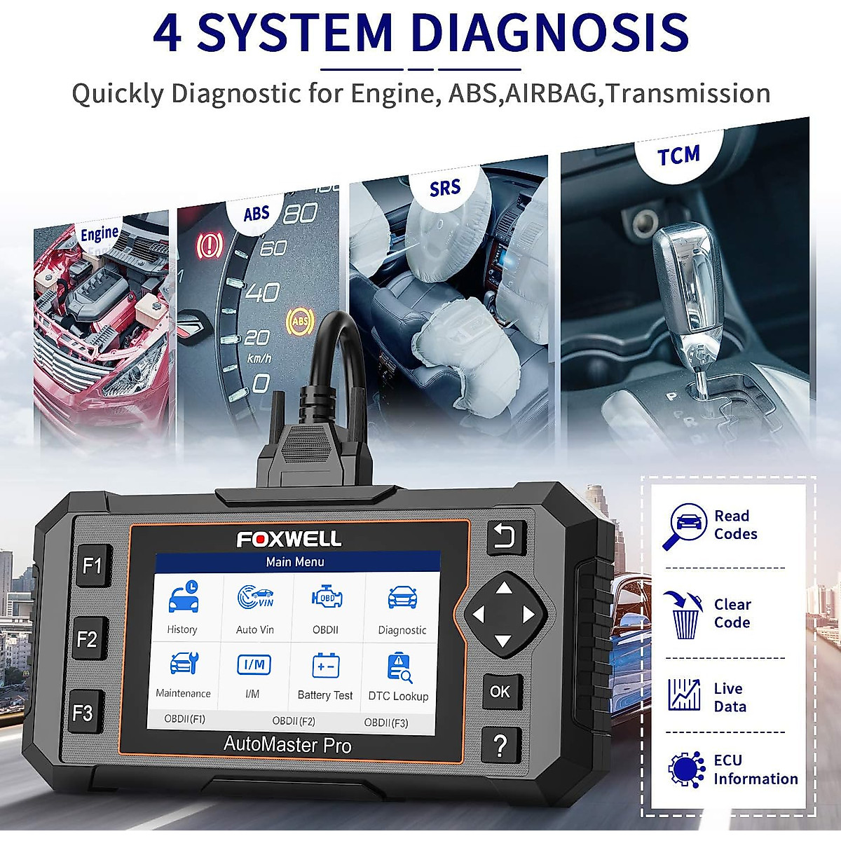 2024 FOXWELL Code Reader NT614 Elite OBD2 Scanner Diagnostic Tool, Engine Airbag Transmission ABS Scanner for Car with ABS Bleeding, SAS Calibration, Throttle Oil Reset EPB Scan Tool Auto VIN Scanner