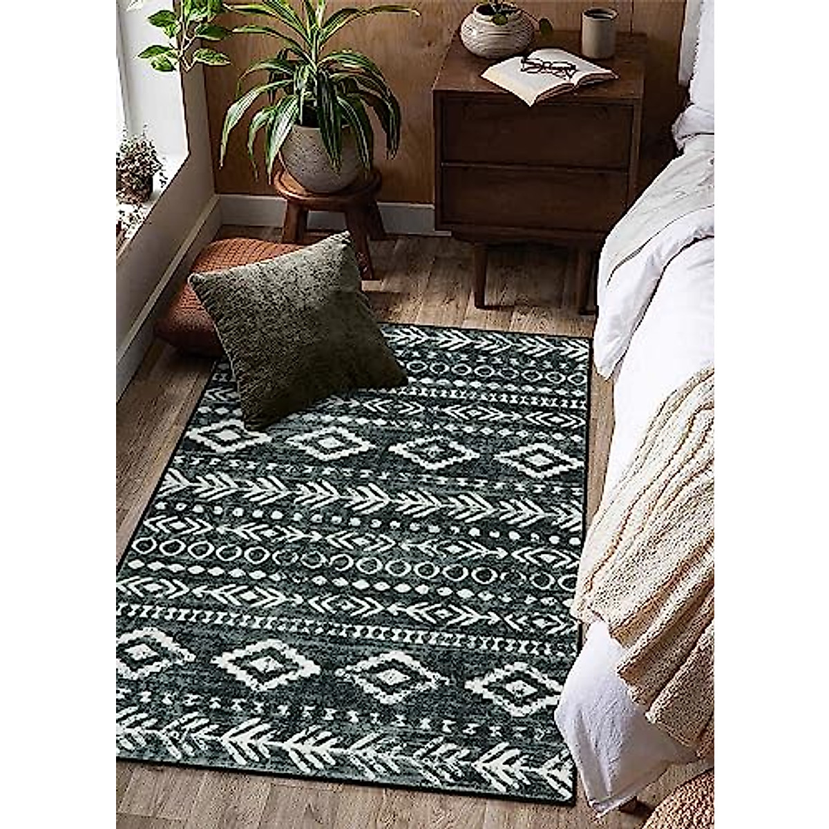 Lahome Farmhouse Moroccan Throw Rug, Washable 3x5 Bedroom Rugs Non Skid Home Office Area Rug Low-Pile Laundry Room Mat, Bohemian Tribals Soft Kids Playroom Nursery Room Floor Carpet